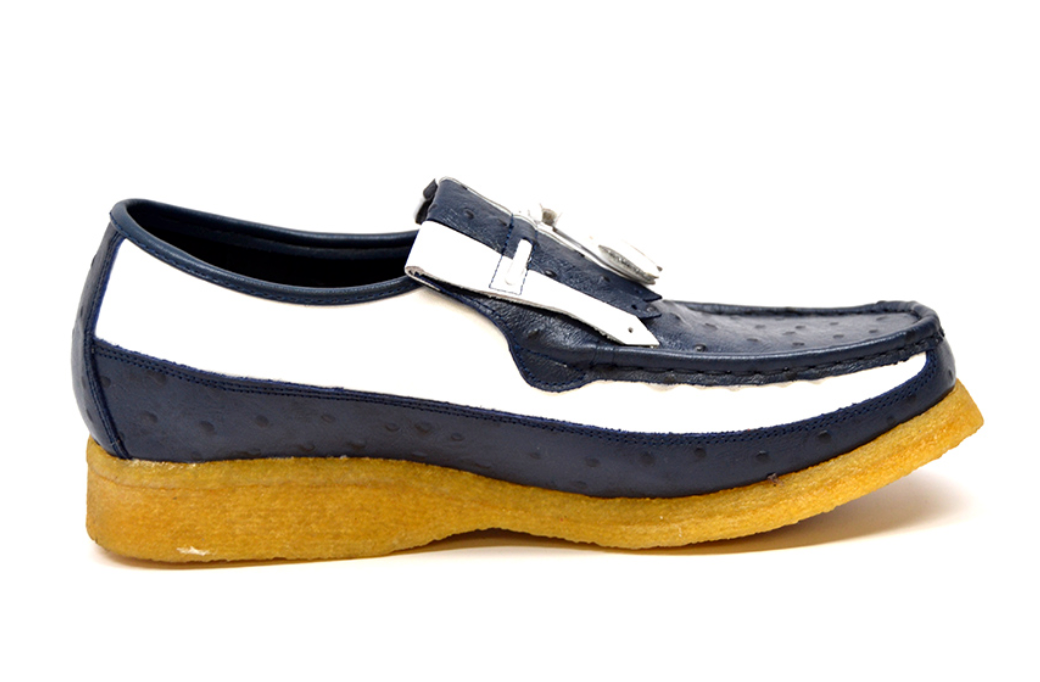 Apollo Ostrich Navy & White Leather tassel – British Walker